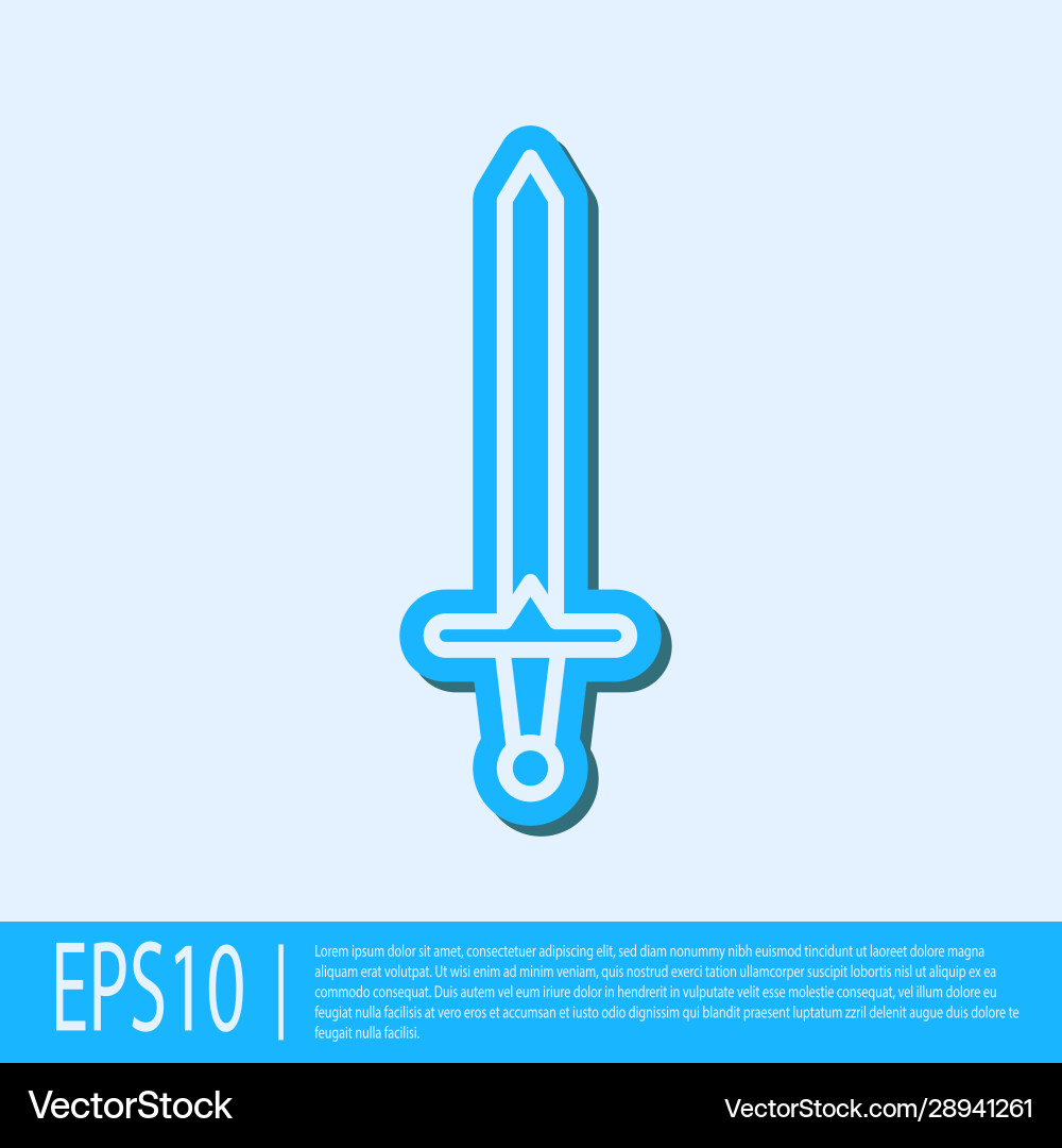 Blue line medieval sword icon isolated on grey Vector Image