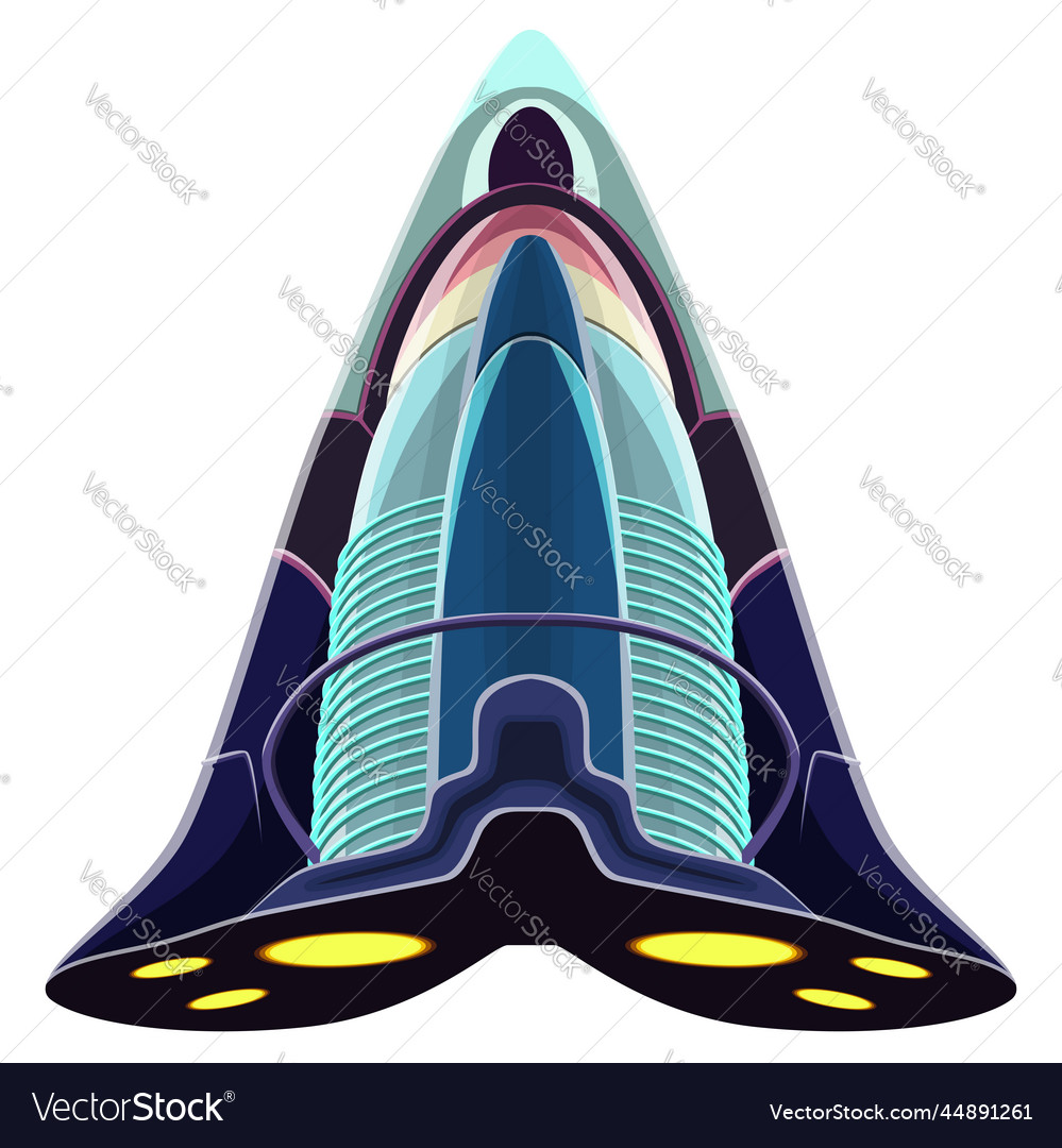 Cartoon futuristic spaceship isolated on white Vector Image