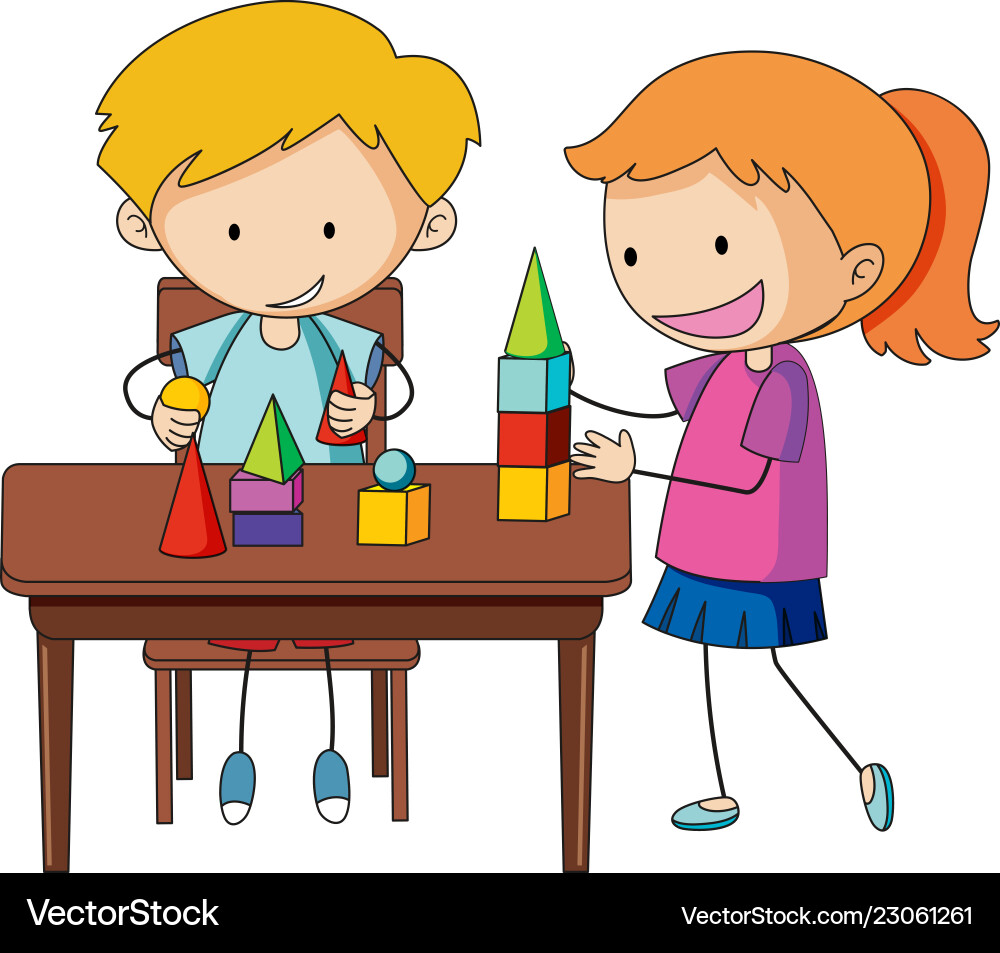 Doodle boy anf girl learning brick Royalty Free Vector Image