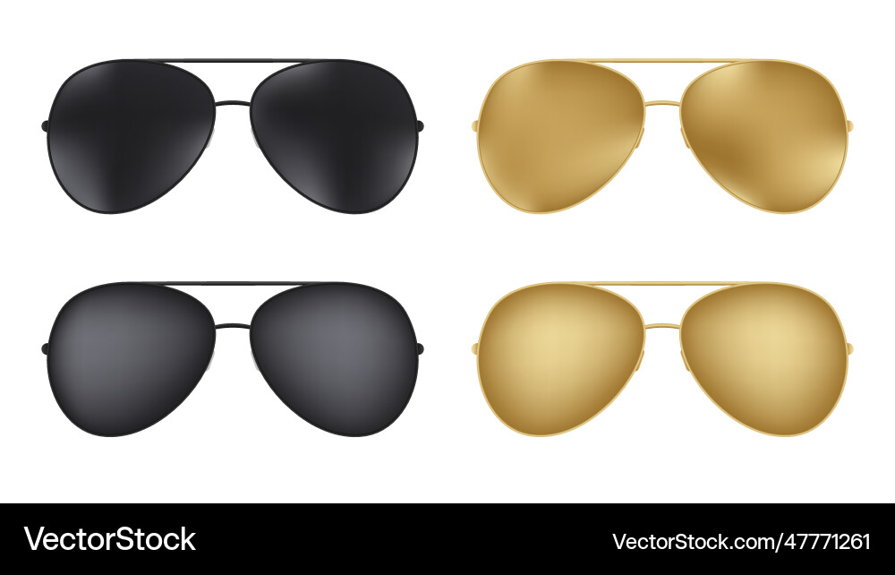 Gold and black sunglasses aviators set Royalty Free Vector