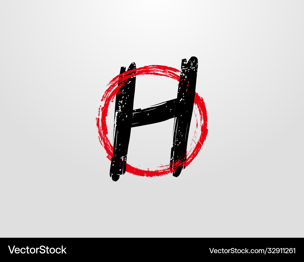 H letter logo with red circle grunge splatter Vector Image