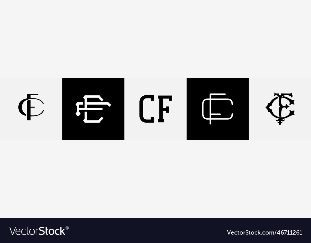 Initial letters cf monogram logo design bundle Vector Image