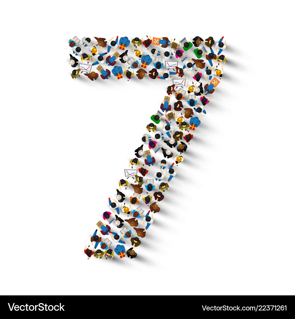 Large group people in number 7 seven form Vector Image