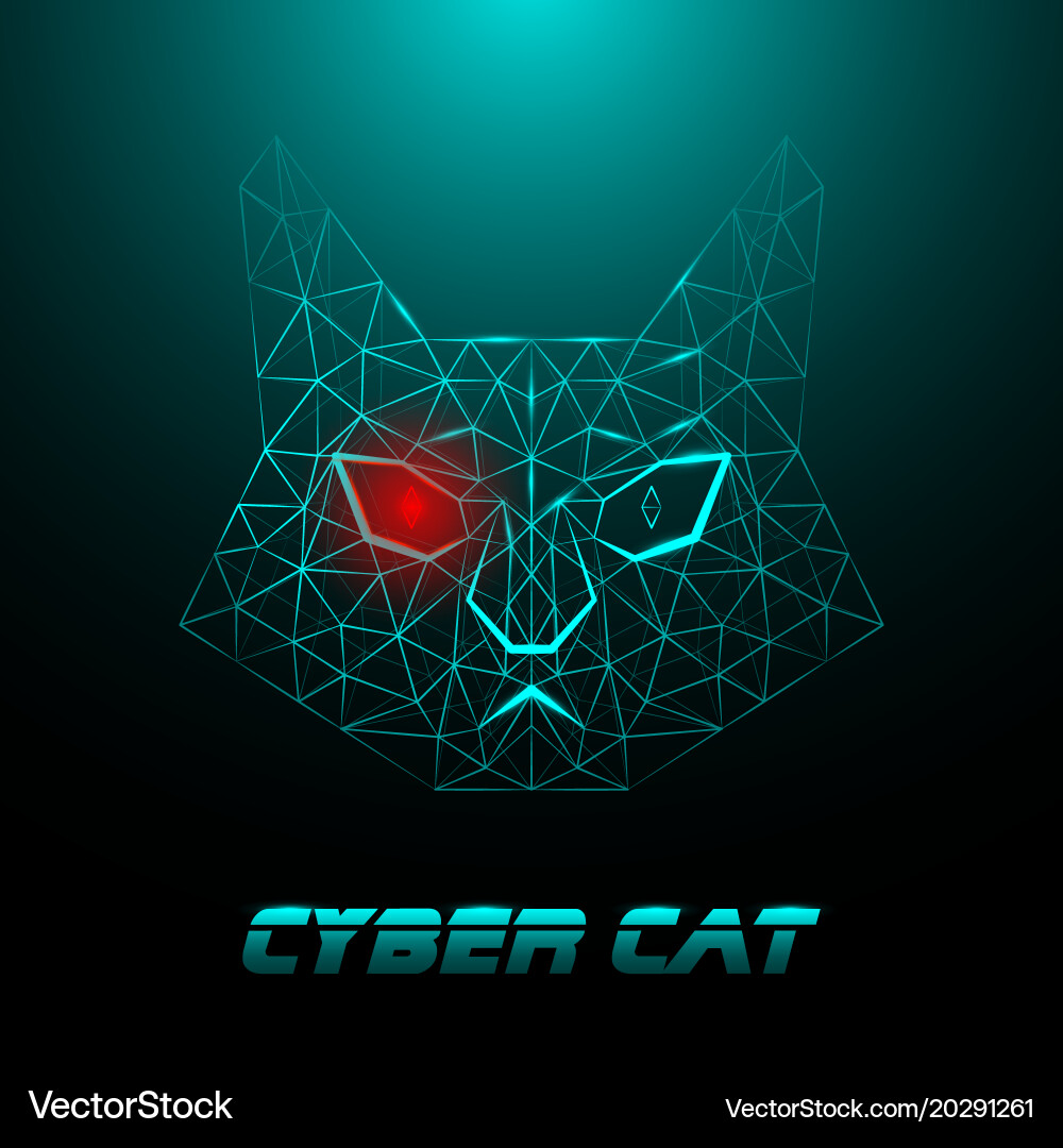 Polygonal muzzle of a cyber cat with luminous Vector Image