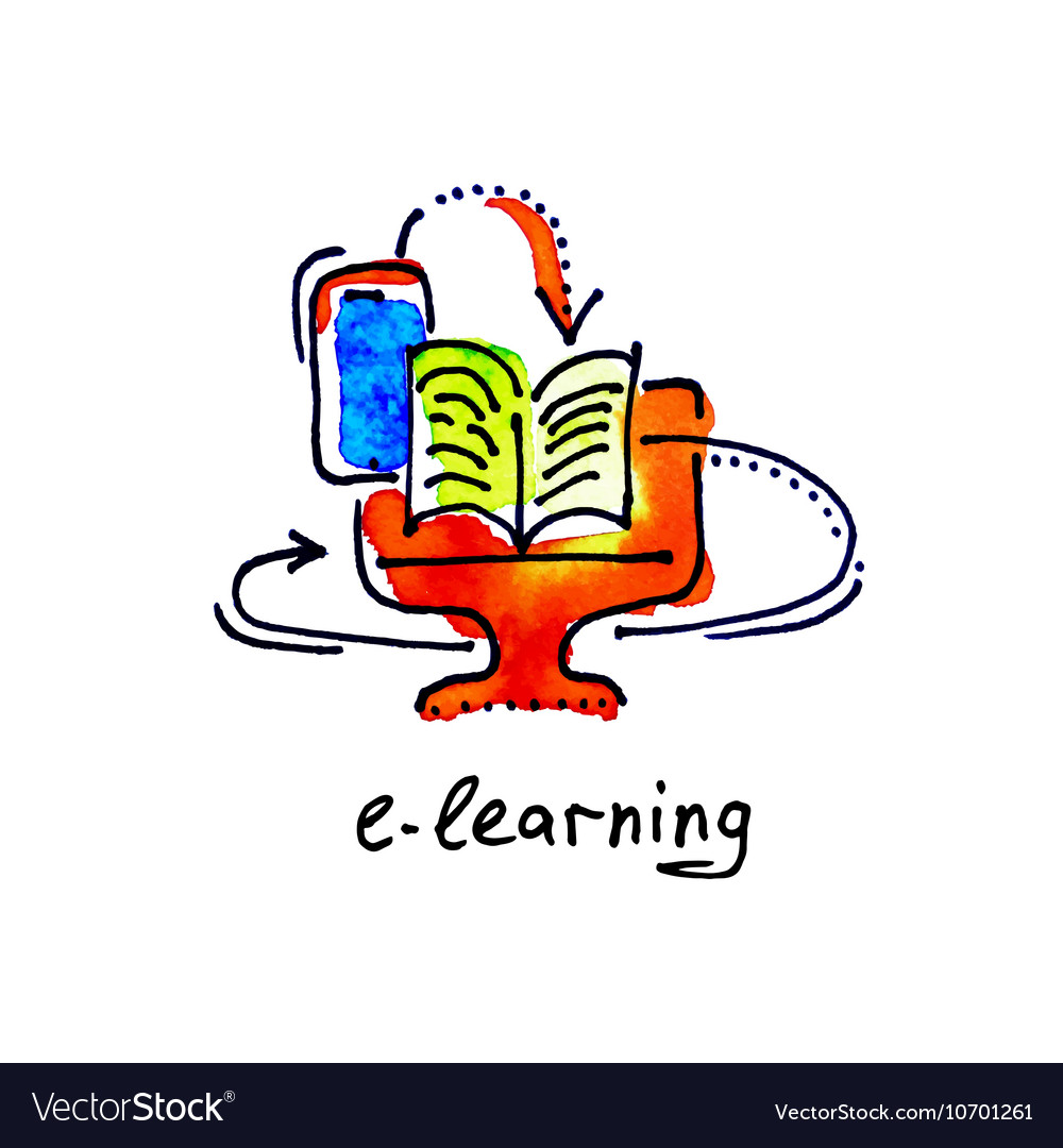 Sketch watercolor icon e-learning distance Vector Image