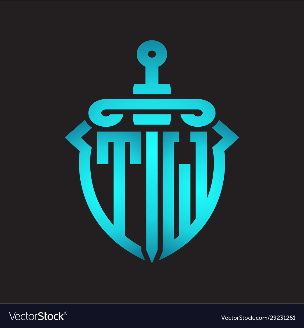 Tw logo monogram with sword and shield Royalty Free Vector