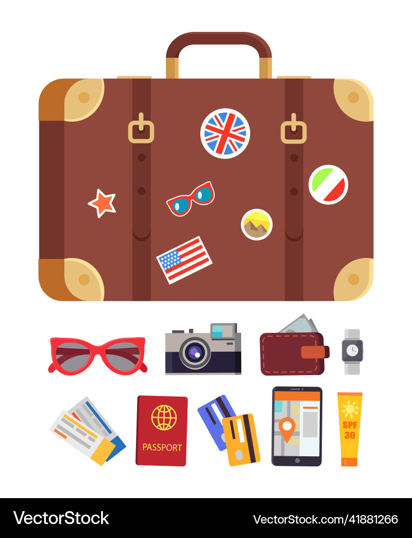 Baggage and icons collection Royalty Free Vector Image