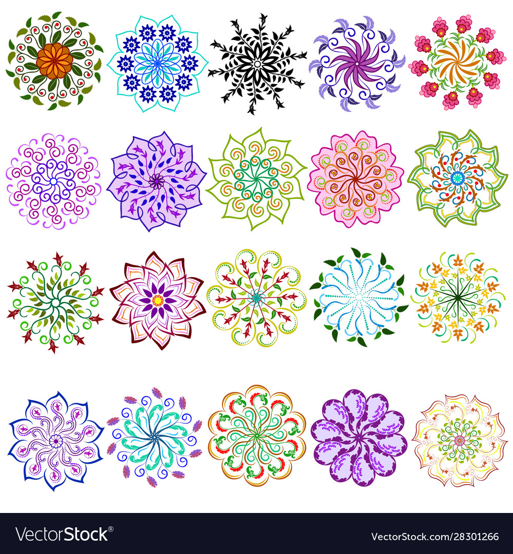 Collection colored circular patterns Royalty Free Vector