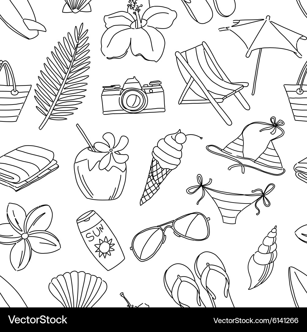 Cute hand drawn sketch line icons seamless pattern