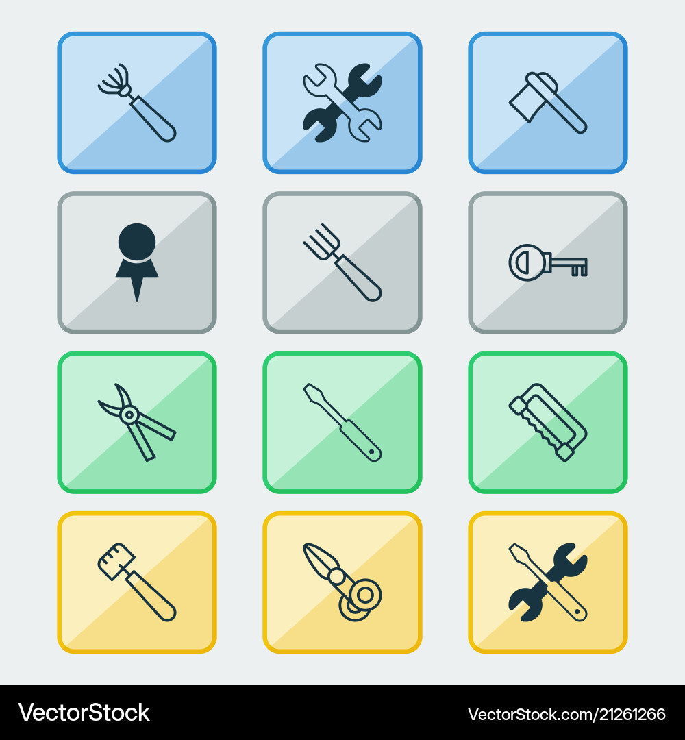 Equipment icons set with scissors trowel Vector Image