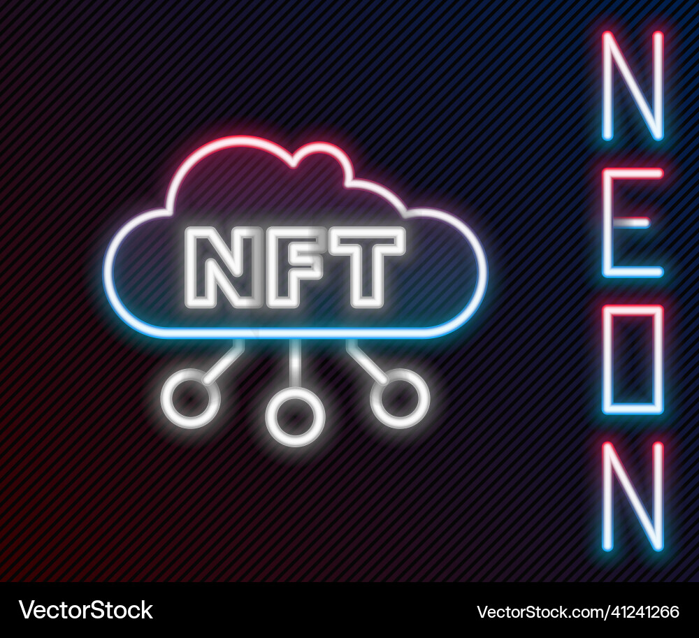Glowing neon line nft cloud icon isolated on black