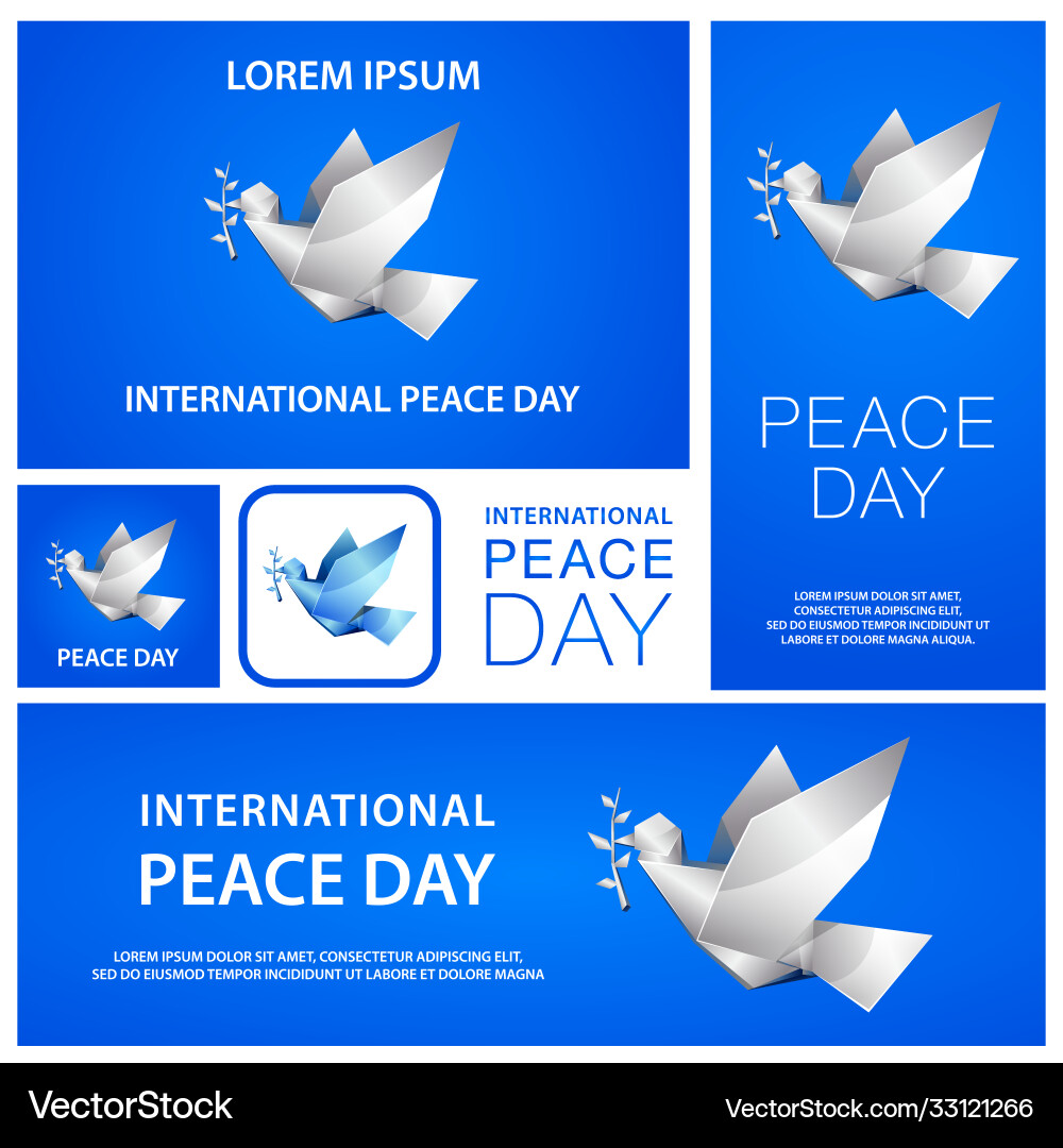 Peace day banners template set with white origami Vector Image