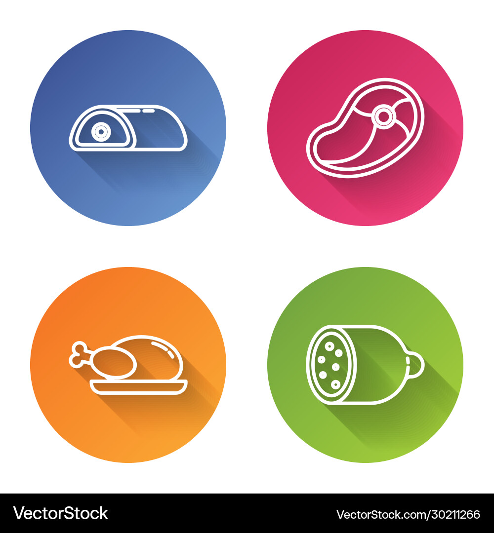 Set line meat steak meat roasted turkey Royalty Free Vector