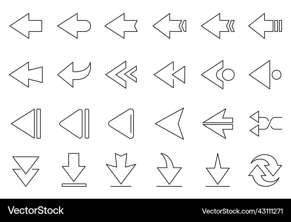 Arrow outline icons set on white background Vector Image