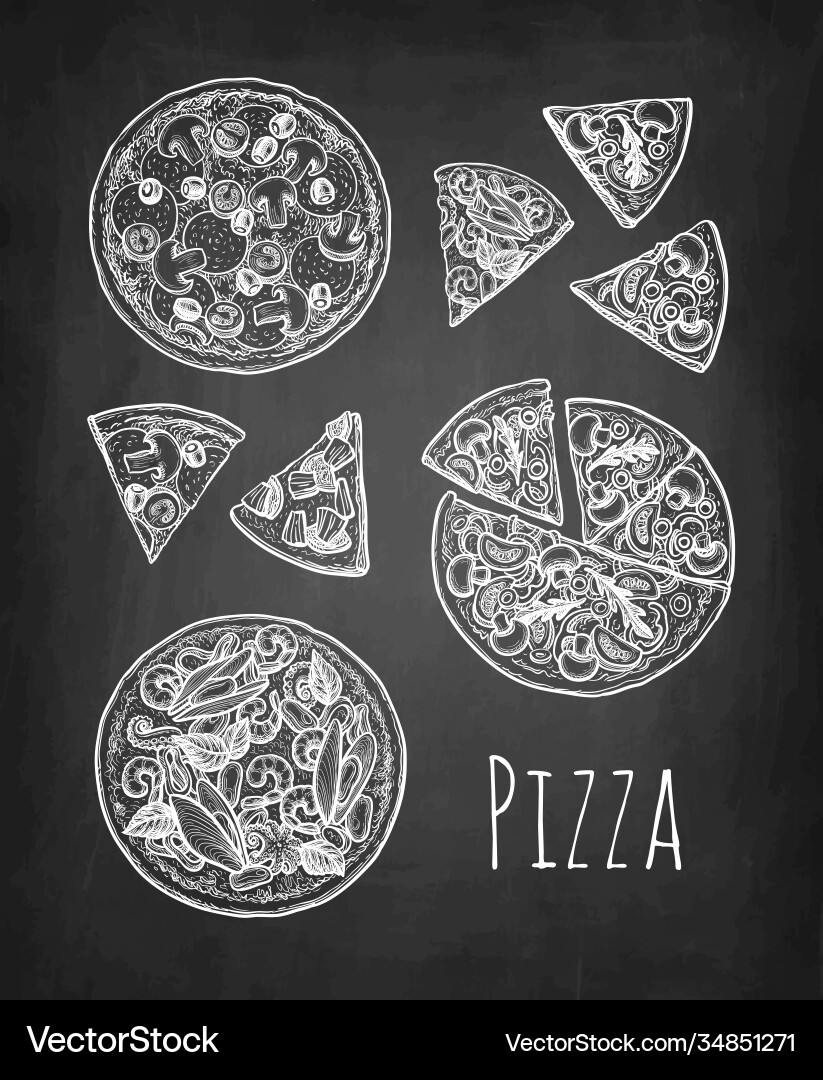 Chalk sketch pizza Royalty Free Vector Image - VectorStock