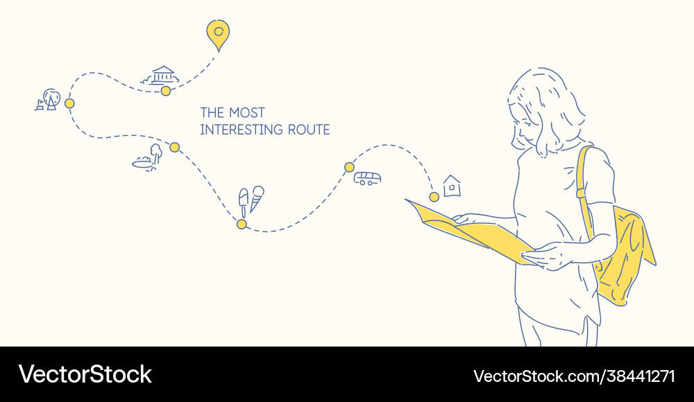 Girl plans route trip a young Royalty Free Vector Image