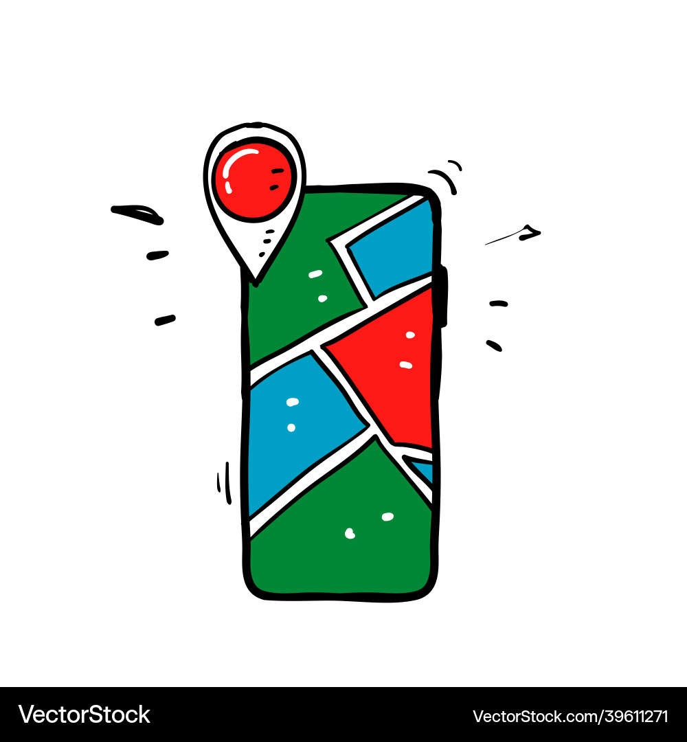 Hand drawn doodle map and phone icon symbol Vector Image