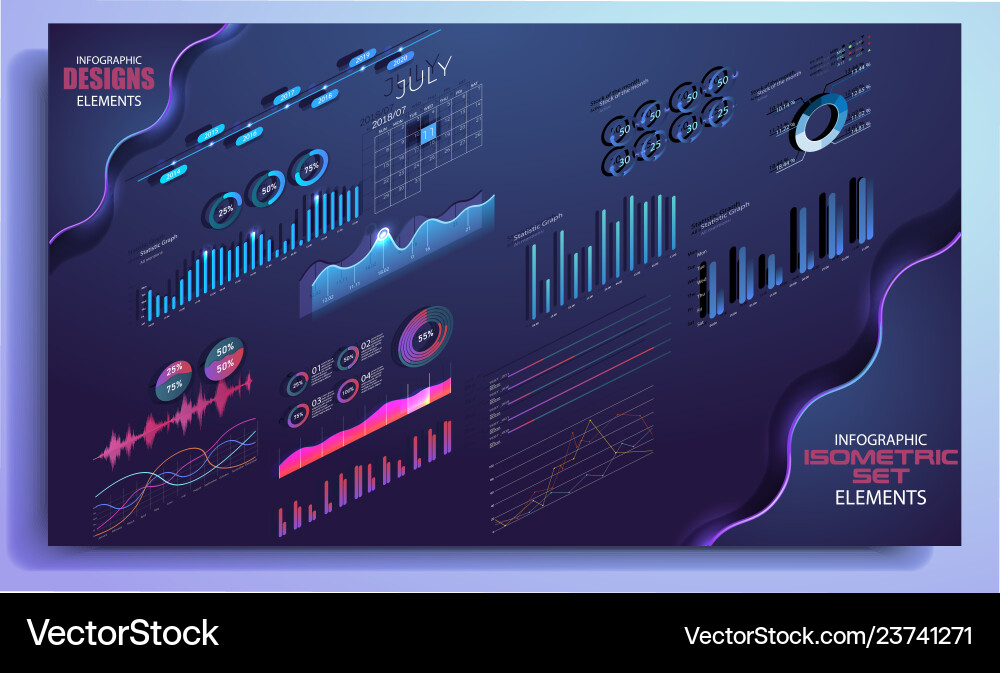 Isometric set of infographics with data Royalty Free Vector