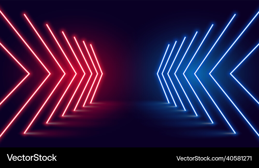 Neon light arrow direction in perspective Vector Image