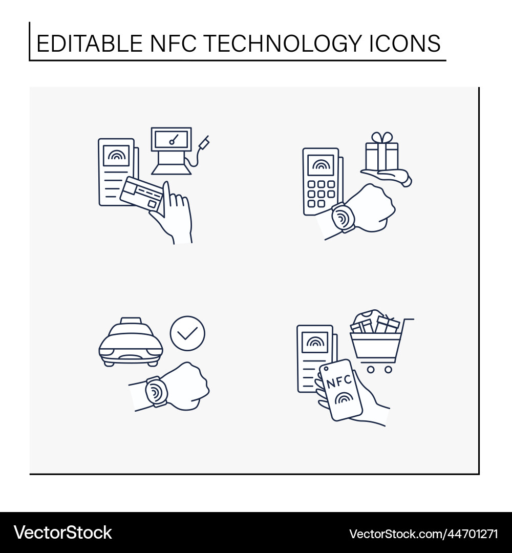 Nfc technology line icons set Royalty Free Vector Image