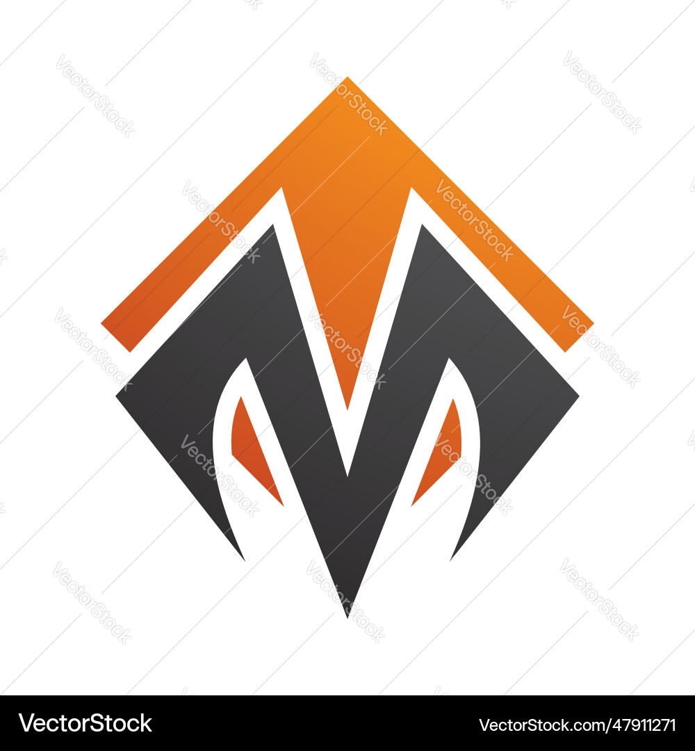 Orange and black square diamond shaped letter m Vector Image