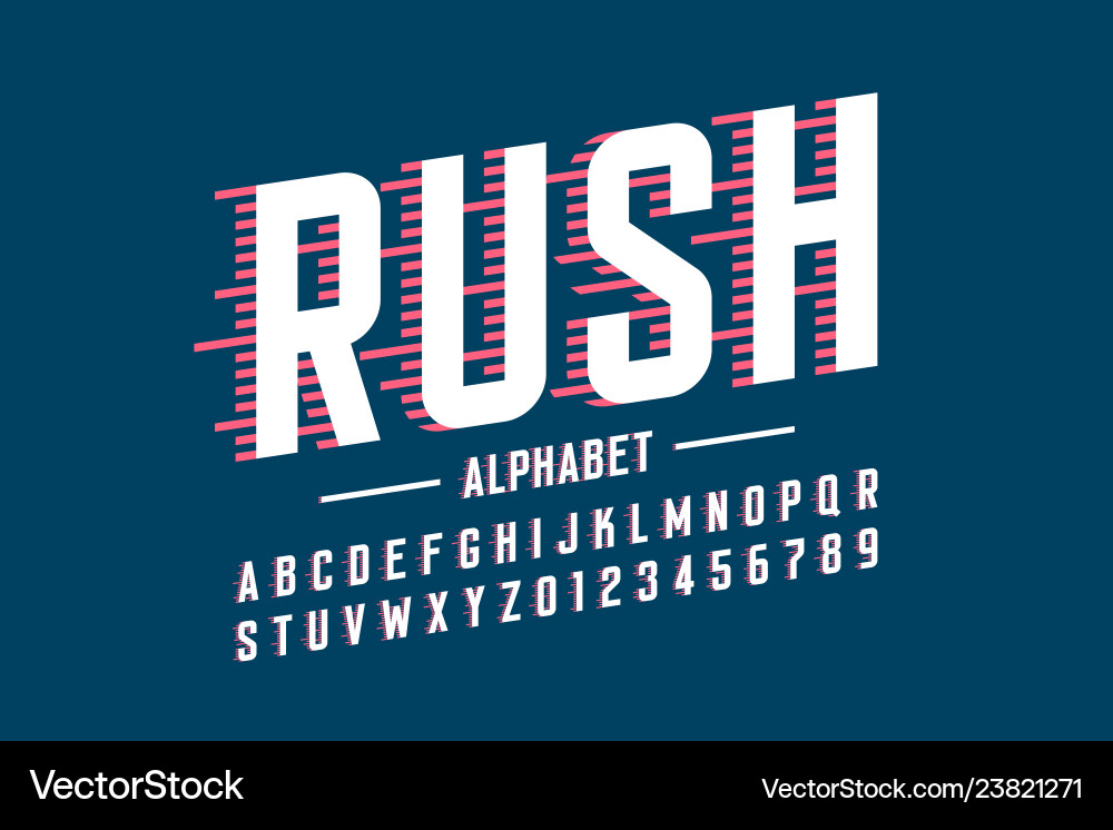 Speed style font alphabet and numbers Royalty Free Vector