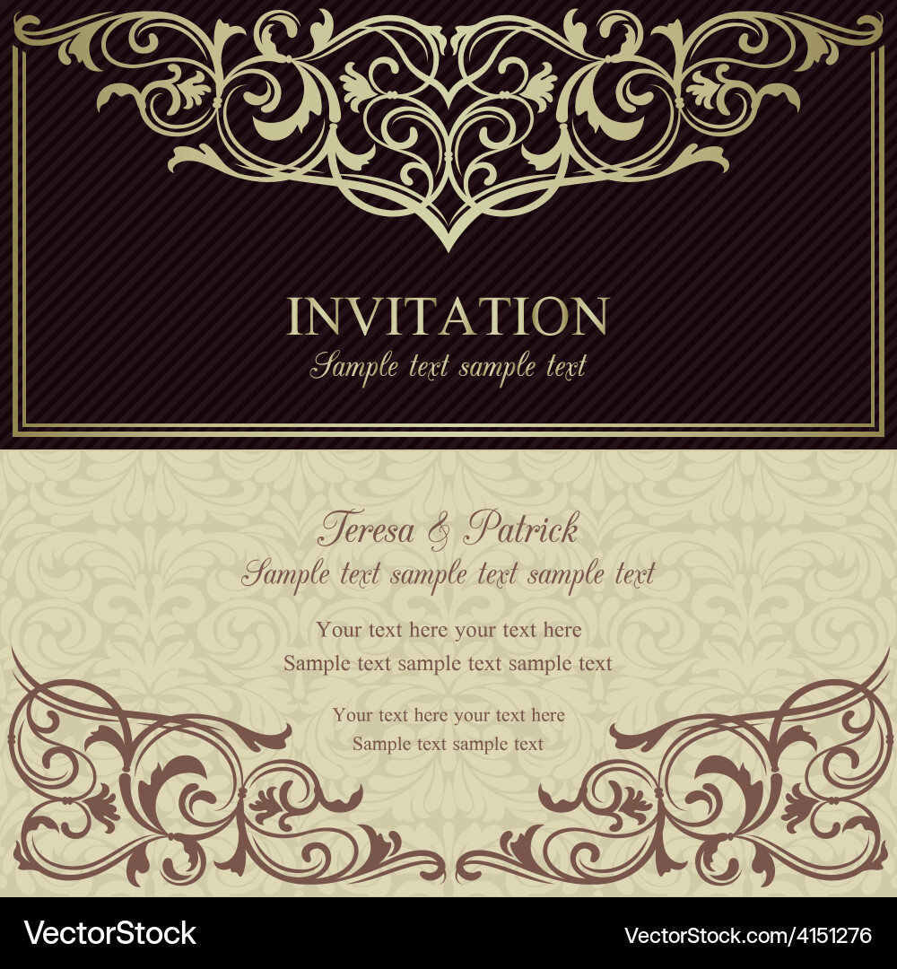 Baroque invitation dark brown and beige Royalty Free Vector