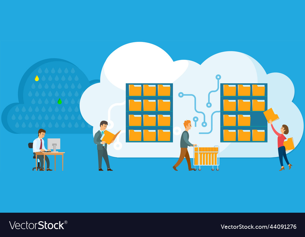 Cloud storage technology concept people stacking Vector Image