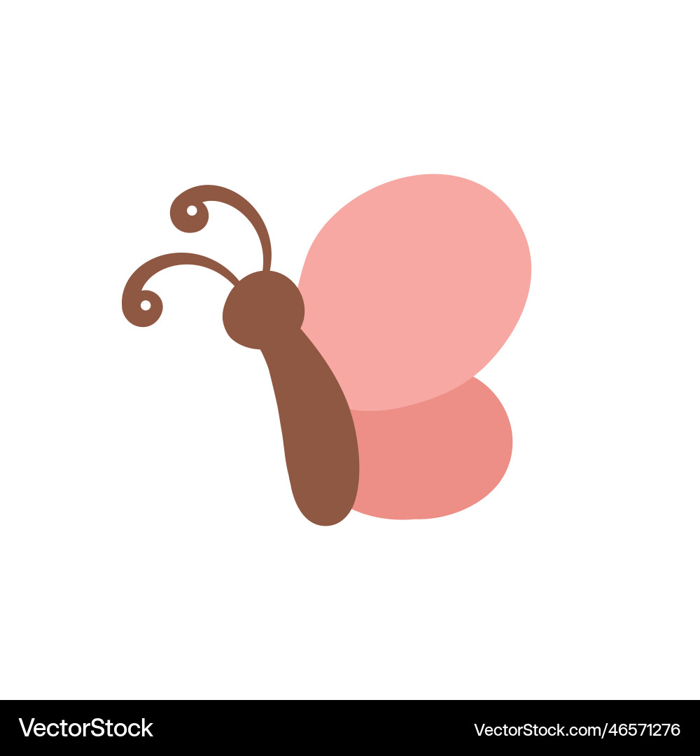 Cute pink butterfly icon logo isolated on white Vector Image