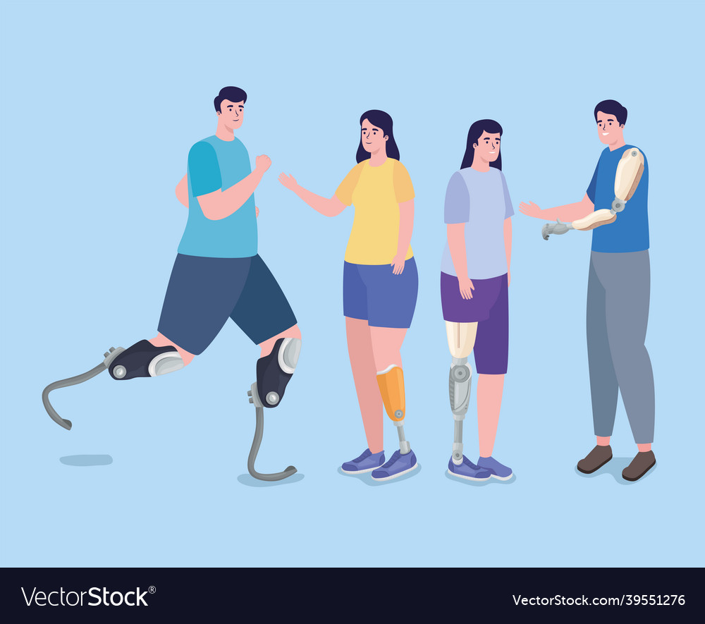 Four persons using prosthetics Royalty Free Vector Image