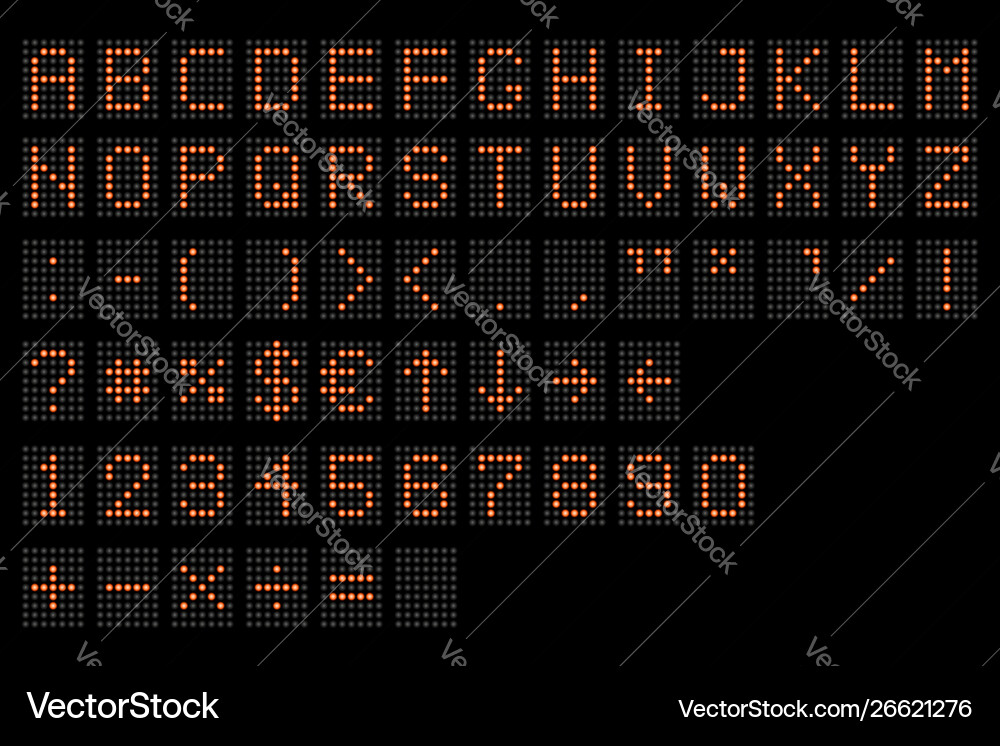 Led digital alphabet electronic number Royalty Free Vector