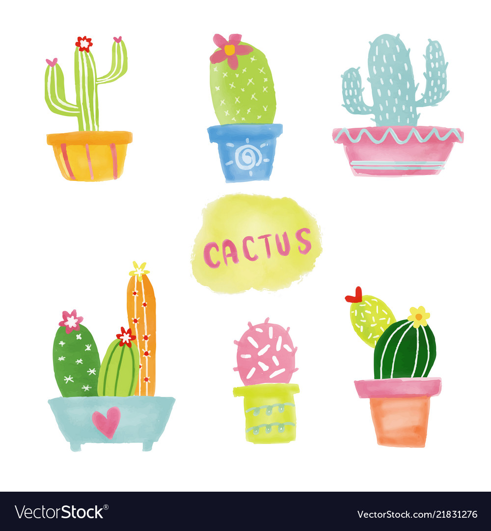 Pastel watercolor cactus set Royalty Free Vector Image