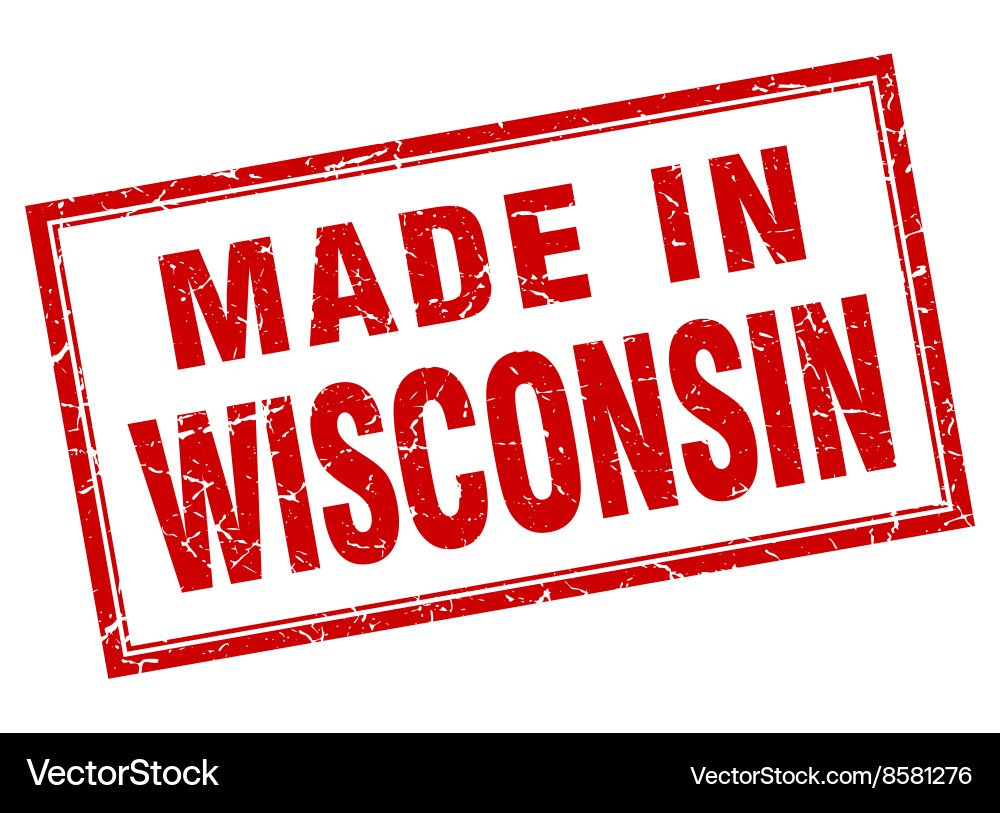 Wisconsin red square grunge made in stamp Vector Image