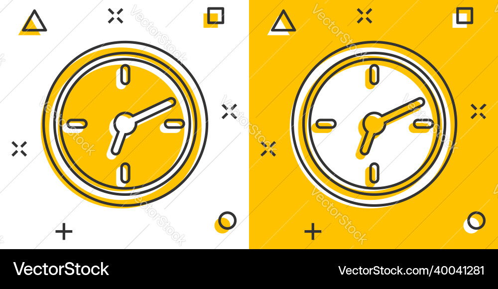 Clock icon in comic style watch cartoon on white Vector Image