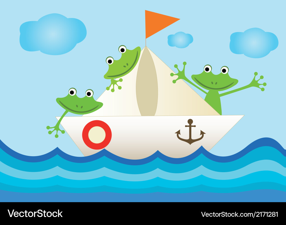 Colorful with frogs on the ship Royalty Free Vector Image
