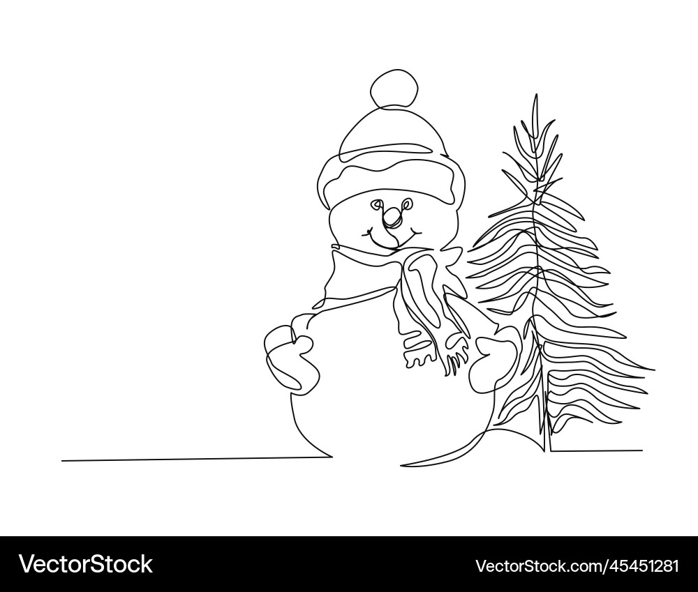 Continuous one line drawing of snowman Royalty Free Vector