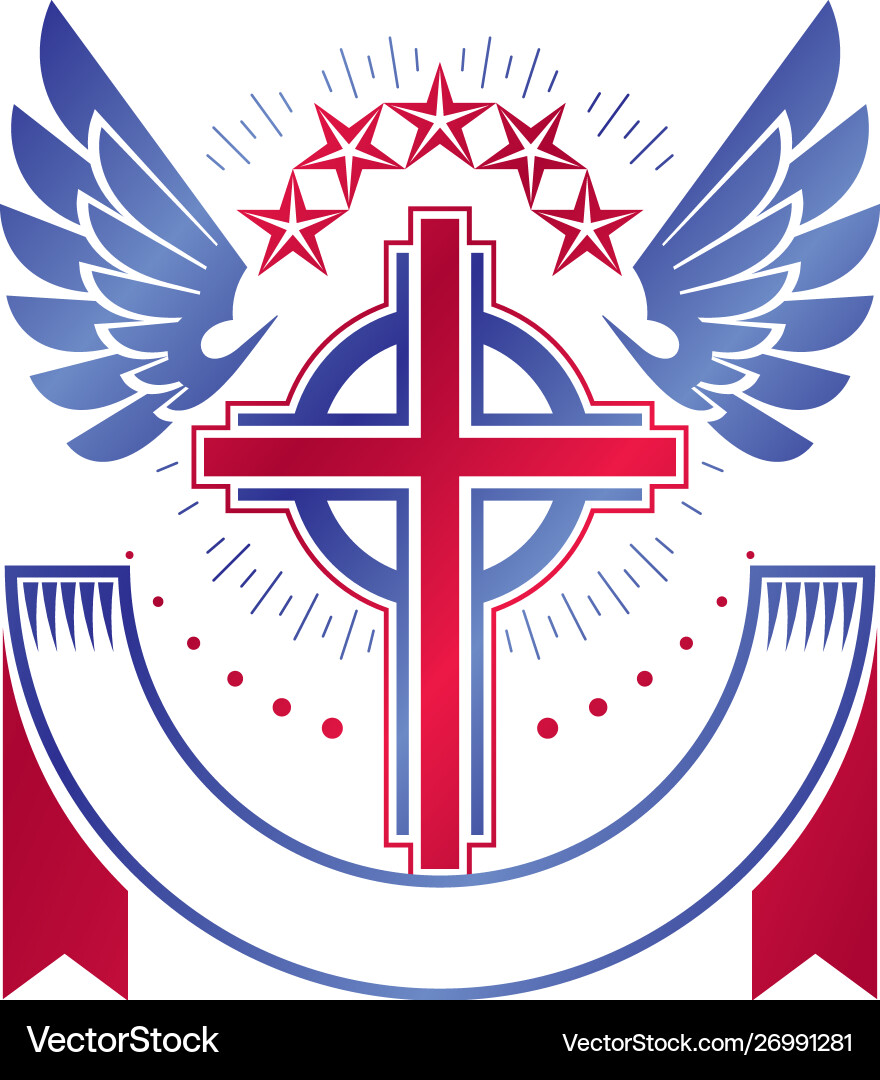 Cross christianity graphic winged emblem Vector Image