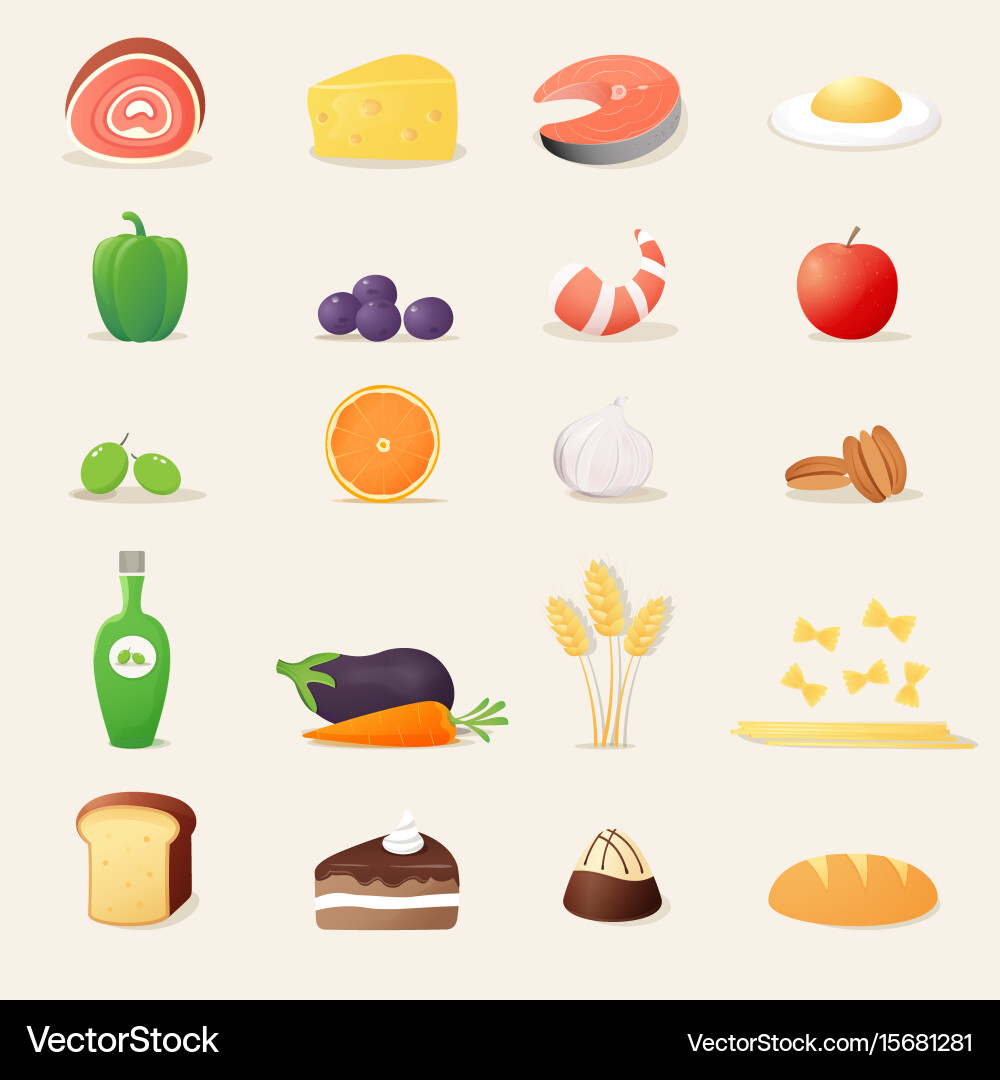 Food icons realistic Royalty Free Vector Image