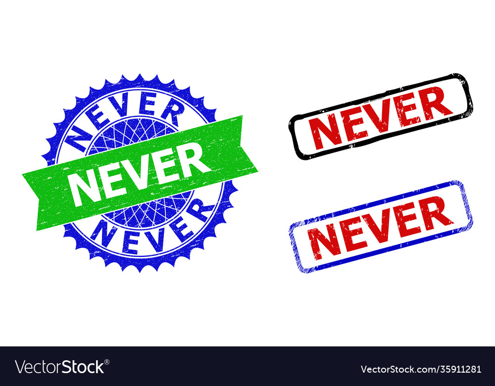 Never rosette and rectangle bicolor watermarks Vector Image