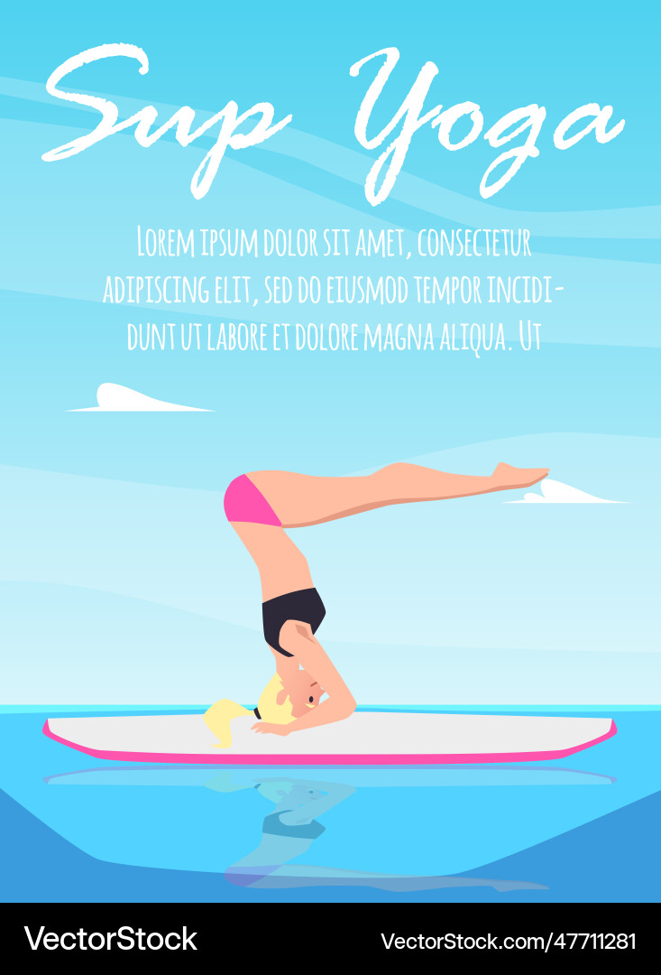Sup yoga practice on paddleboard poster template Vector Image
