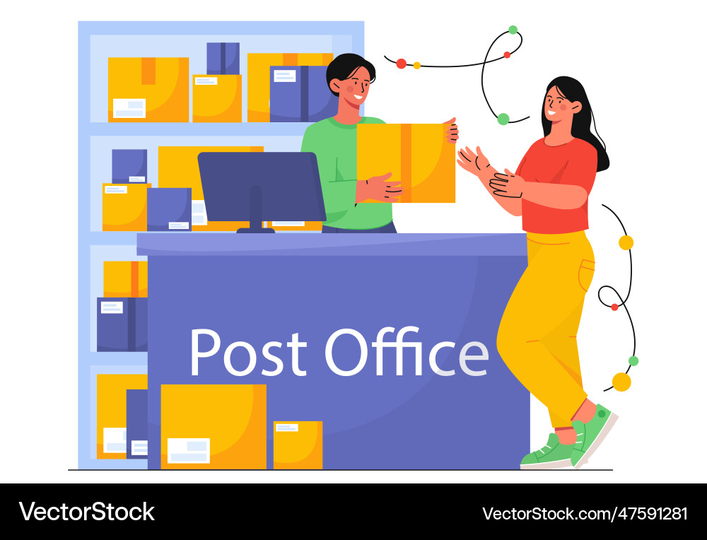 Woman in post office concept Royalty Free Vector Image