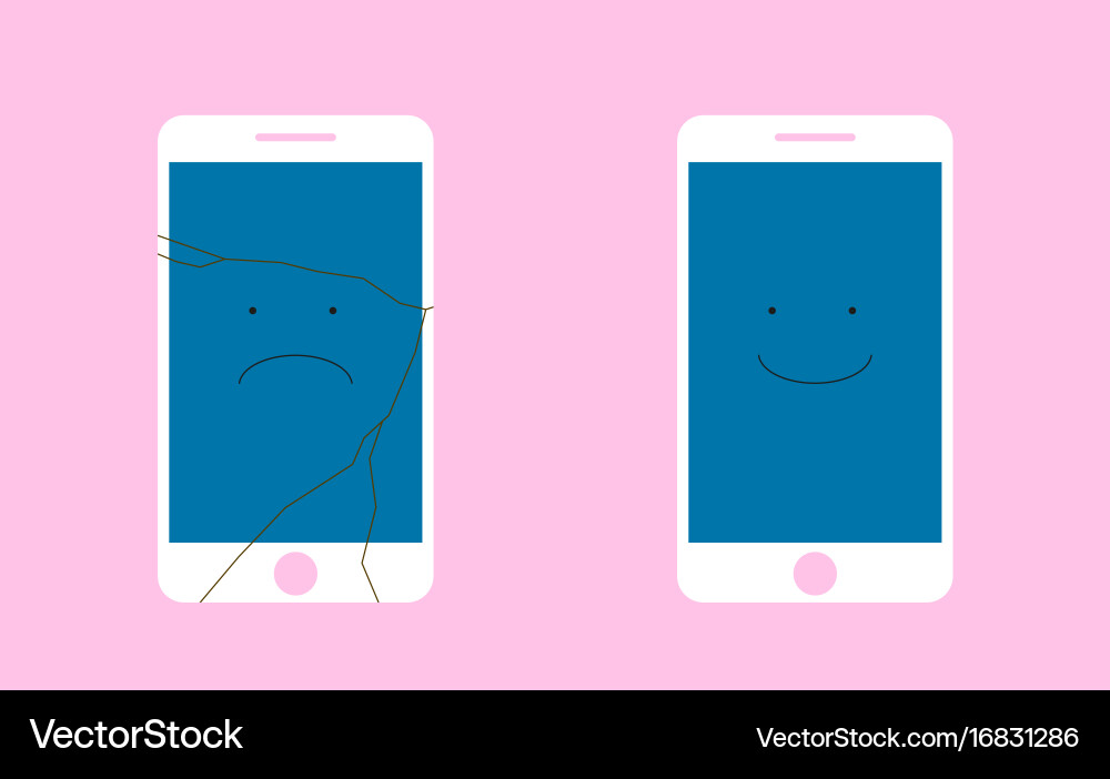 Broken screen phone with a sad smile and the Vector Image