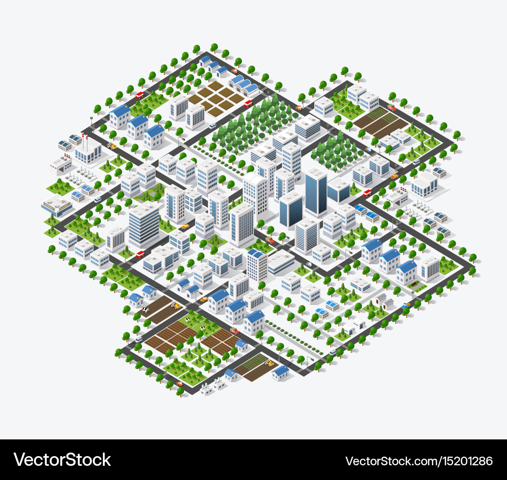 Isometric 3d metropolis city quarter with streets Vector Image