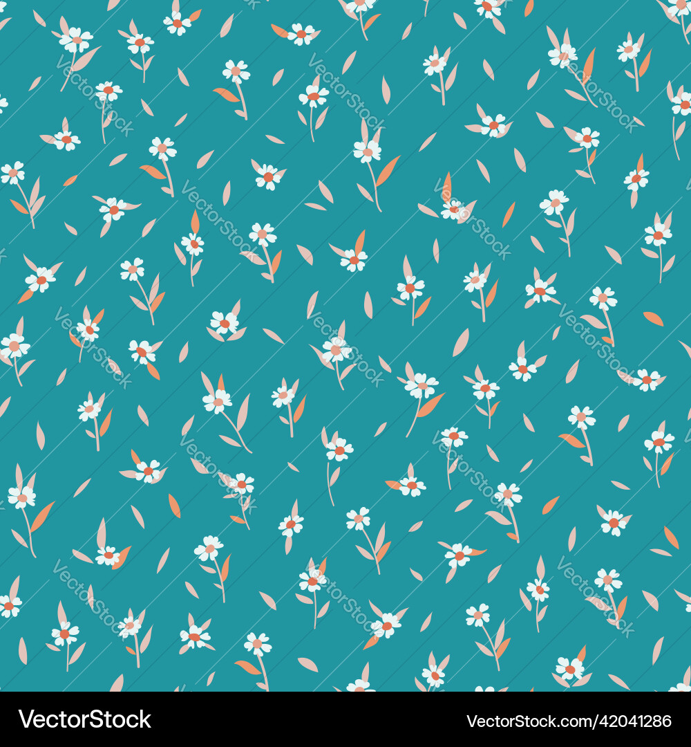 Seamless spring prints in turquoise hue with small