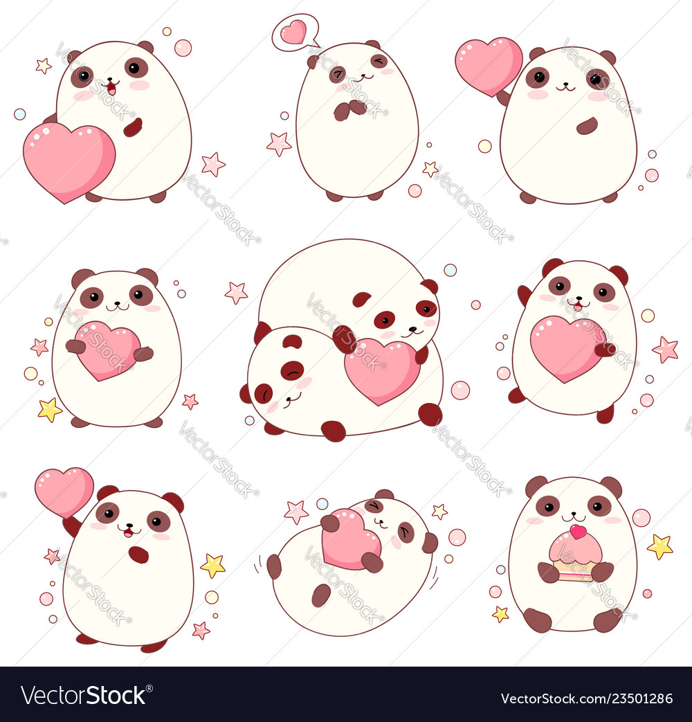 Set of cute pandas in kawaii style Royalty Free Vector Image