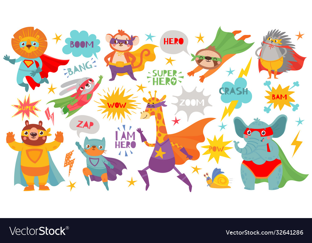 Superhero animals cute hero with capes Royalty Free Vector