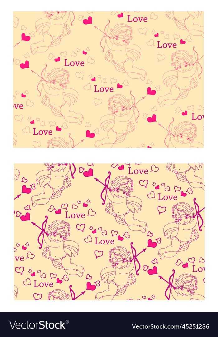 Valentine pattern with cupids hearts and bow Vector Image