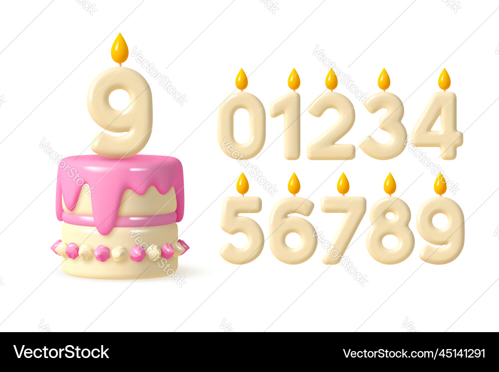 3d birthday cake with candle numbers set Vector Image