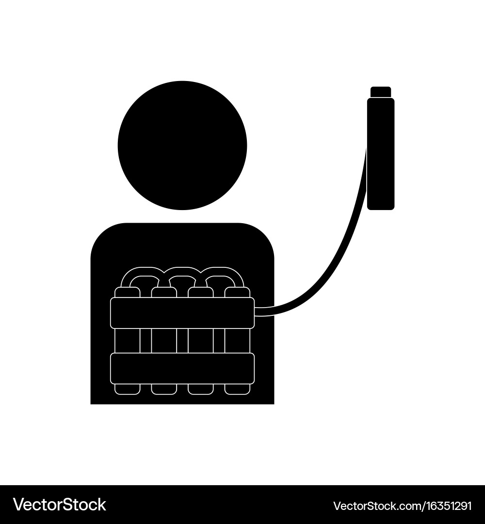 Black icon on white background man with bomb Vector Image