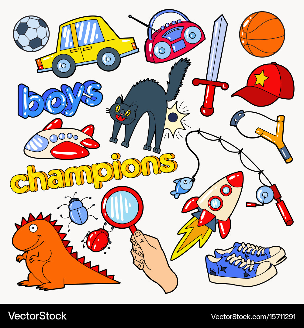 Boys doodle with toys and funny elements Vector Image